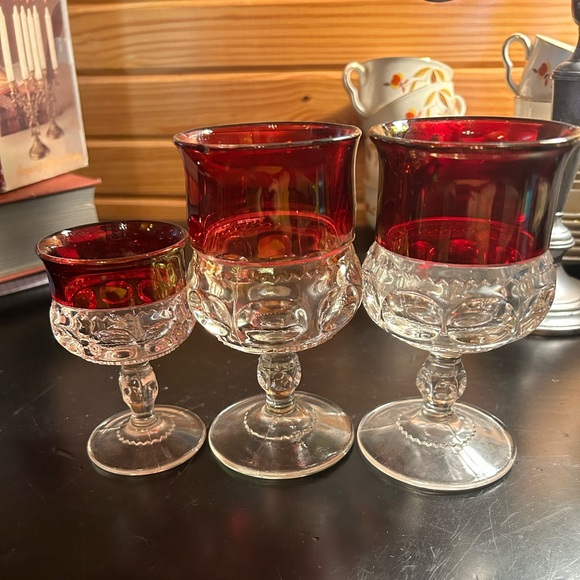 Vintage | Dining | Vintage Ruby Flash King Crown Thumbprint Goblet And ...